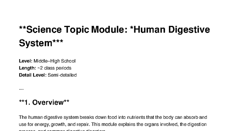 Digestive System Module: Understanding Human Digestion - Studocu