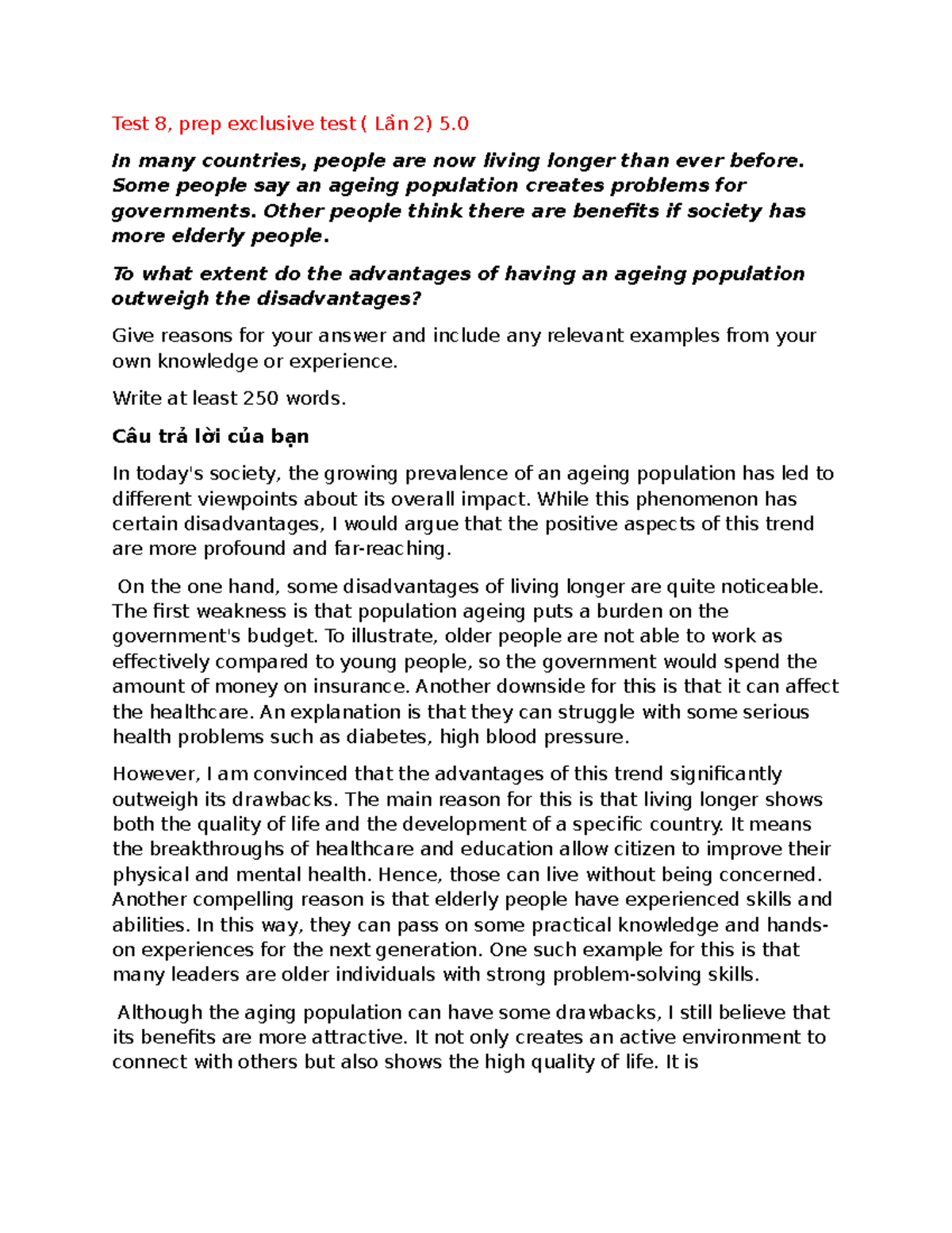Test 8: Advantages and Disadvantages of an Ageing Population - Studocu