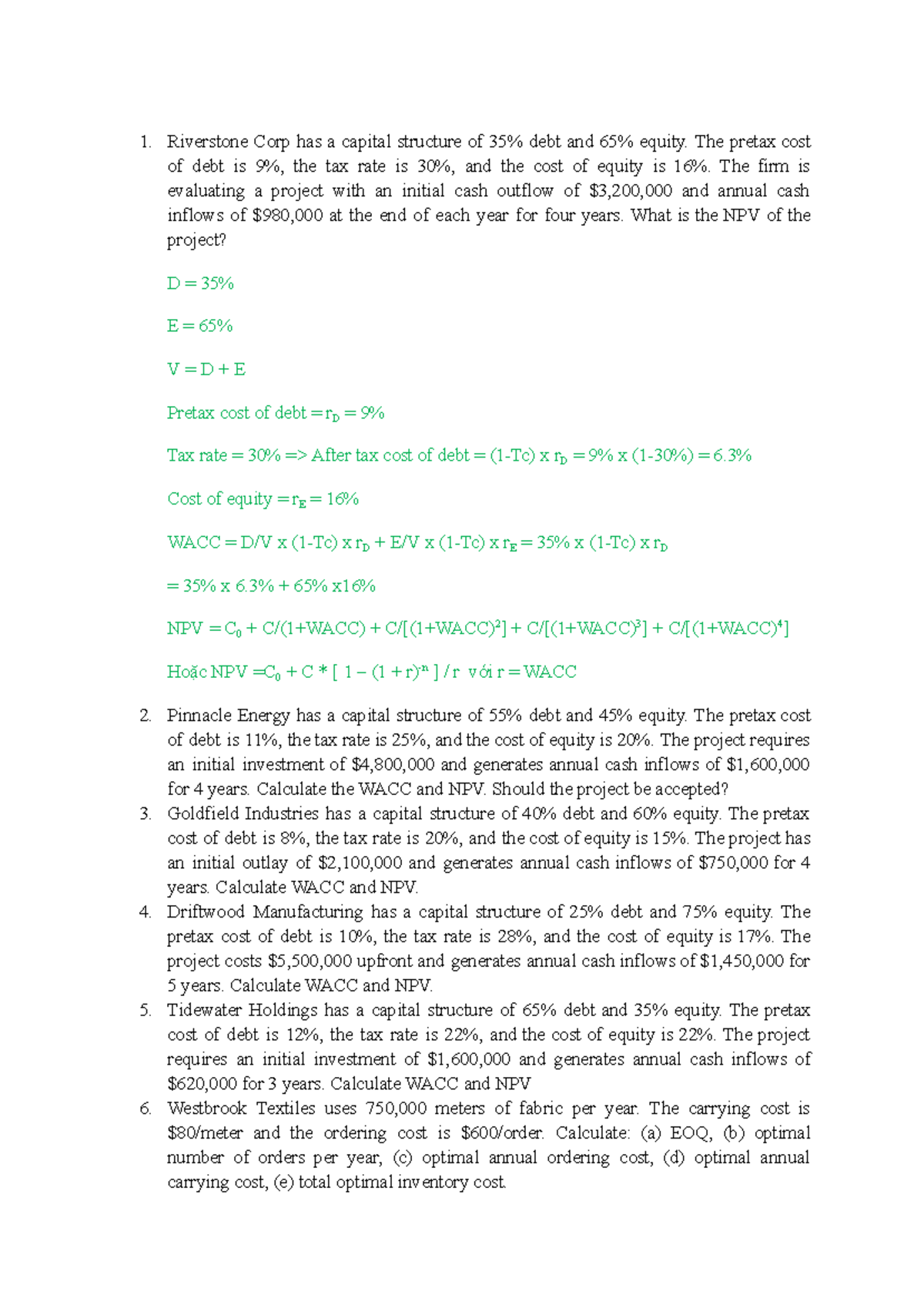 706111 - Capital Structure, WACC, and NPV Calculations - Studocu