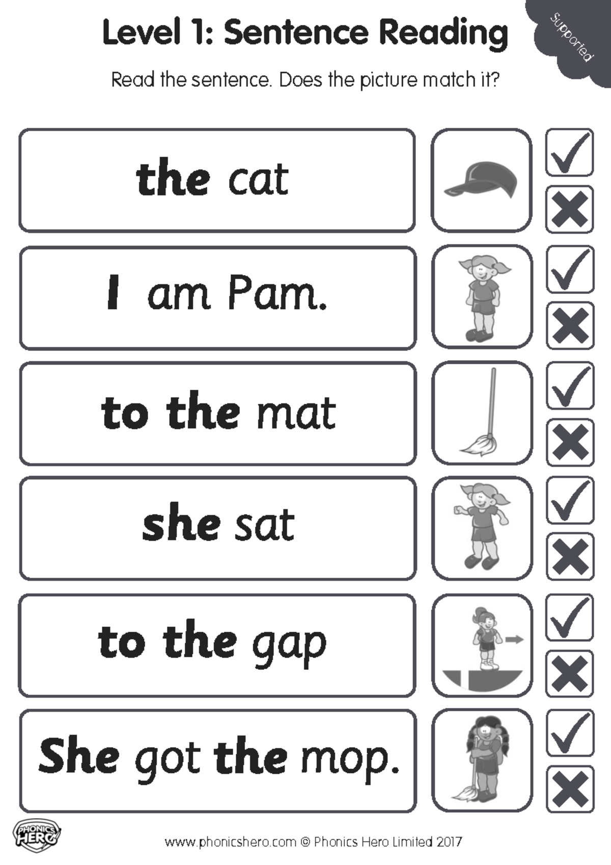 Level 1-Sentence Reading-Supported 2 - Read the sentence. Does the ...