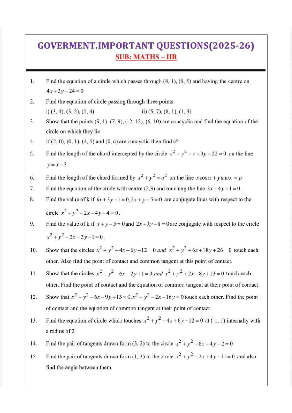 Maths IIB: Circle Equations and Concyclic Points Study Guide - Studocu