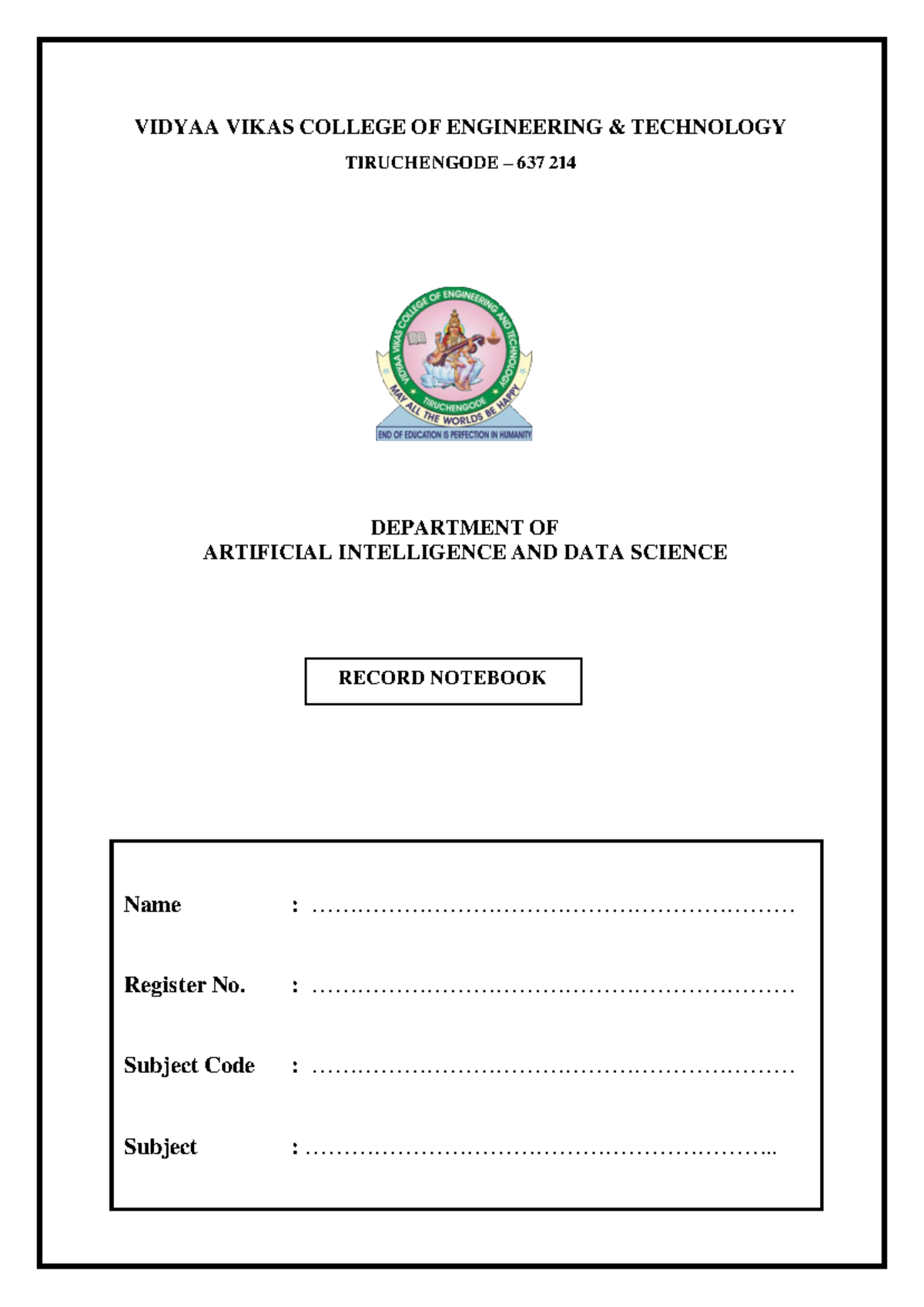 AD3271-DATA Structures Design Laboratory - RECORD NOTEBOOK Name : - Studocu