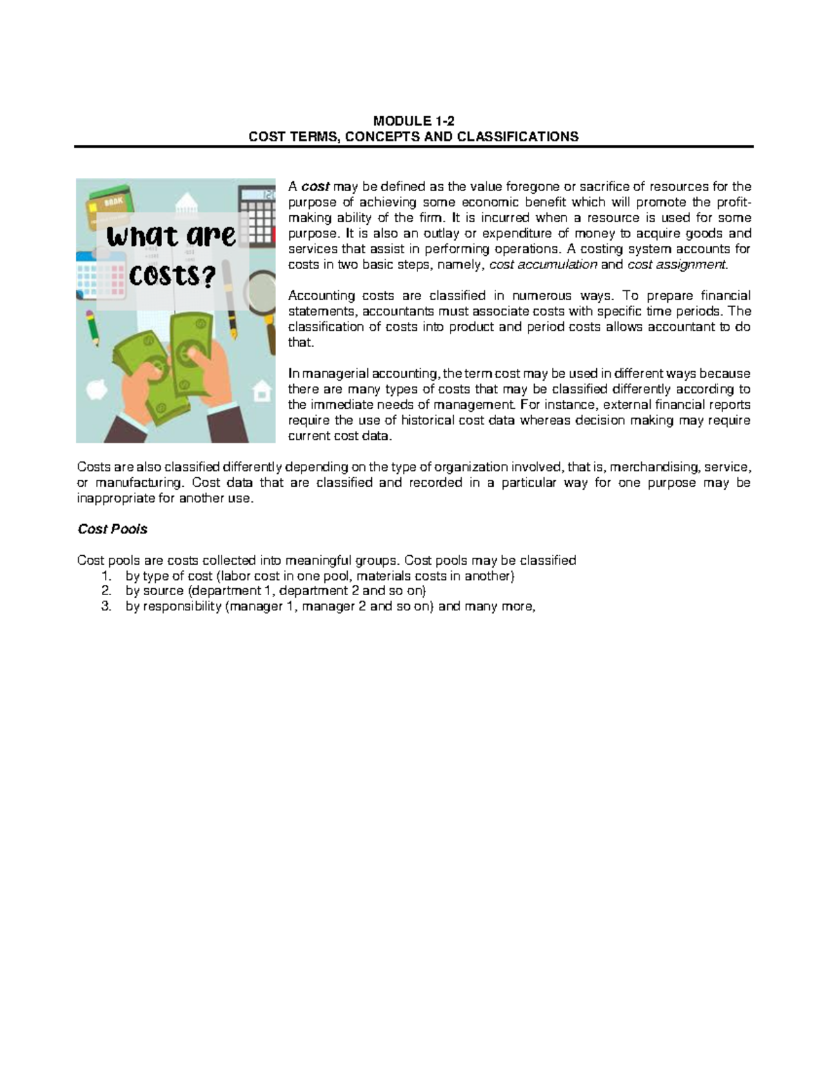COST ACCOUNTING AND CONTROL: Key Concepts and Classifications - Studocu