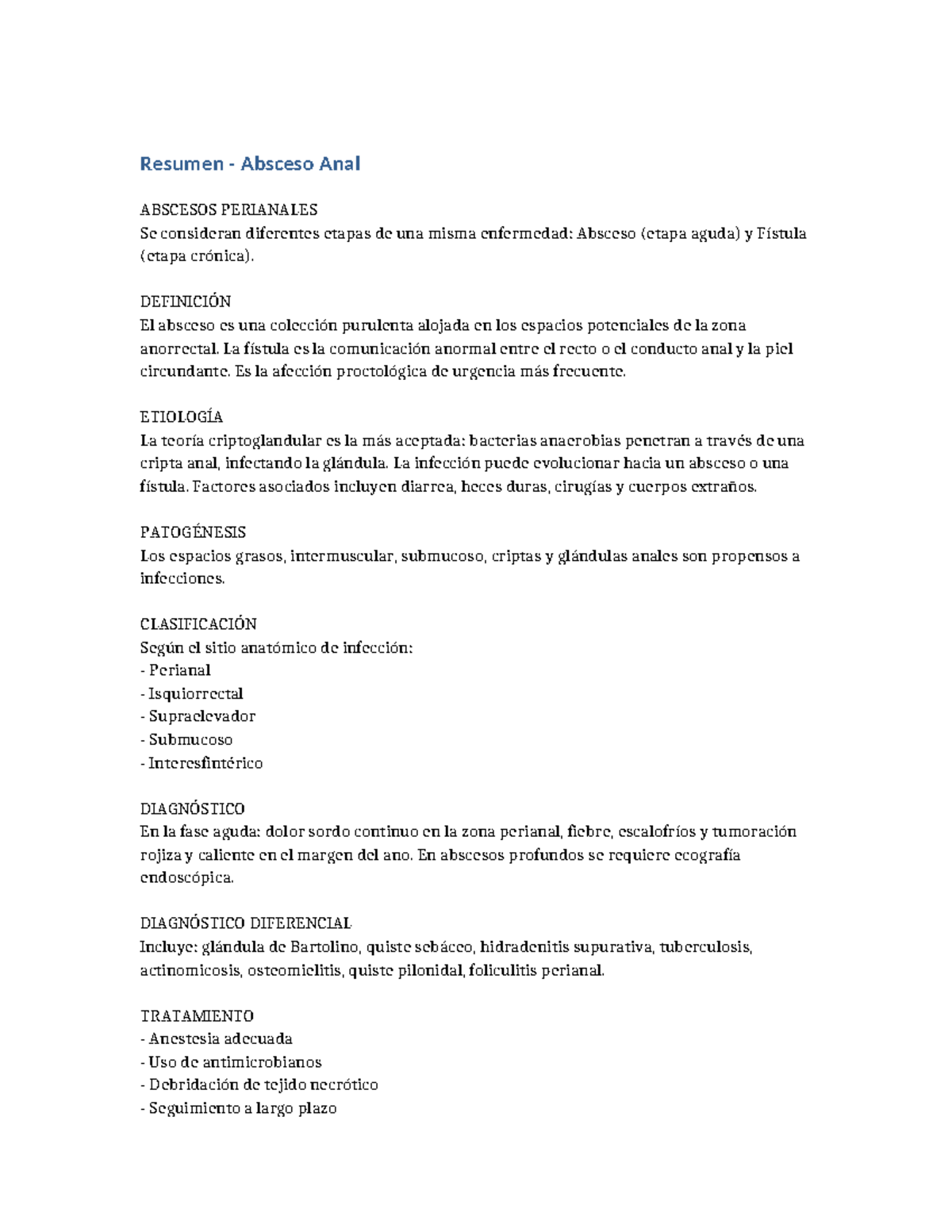 Resumen de Absceso Anal y Fístula - ABSCESOS PERIANALES - Studocu