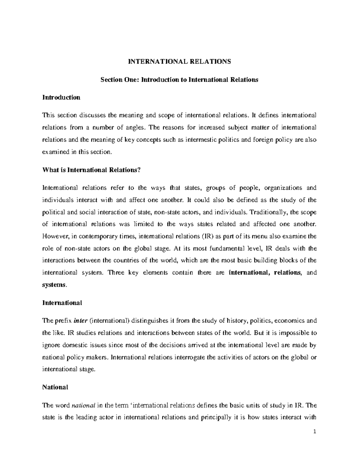 IR 101 - Introduction to International Relations: Key Concepts & Scope ...