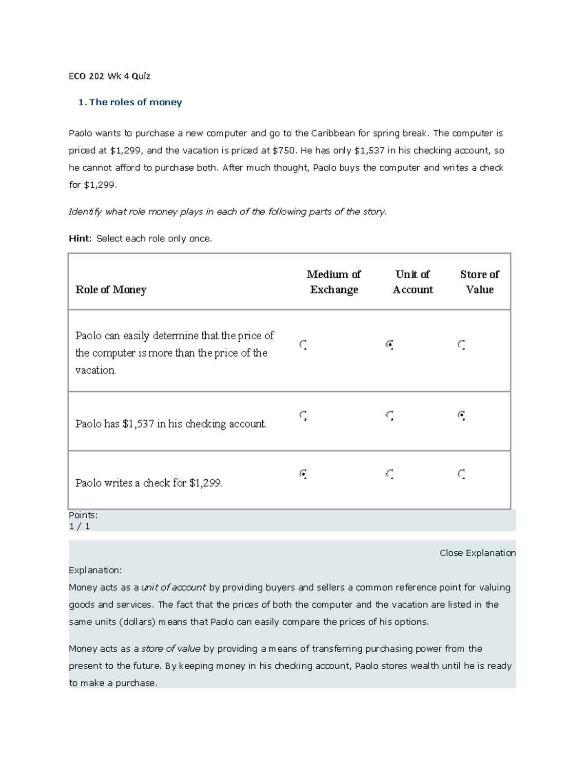 ECO 202 Wk 4 Quiz Monetary System Web Page - ECO 202 Wk 4 Quiz 1. The ...