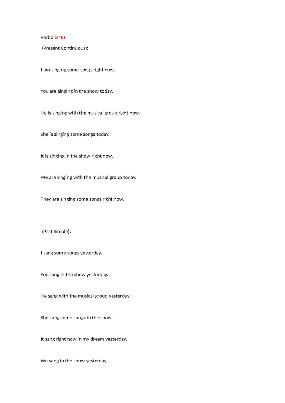 Verbo SING - Present Continuous & Past Simple Notes - Studocu