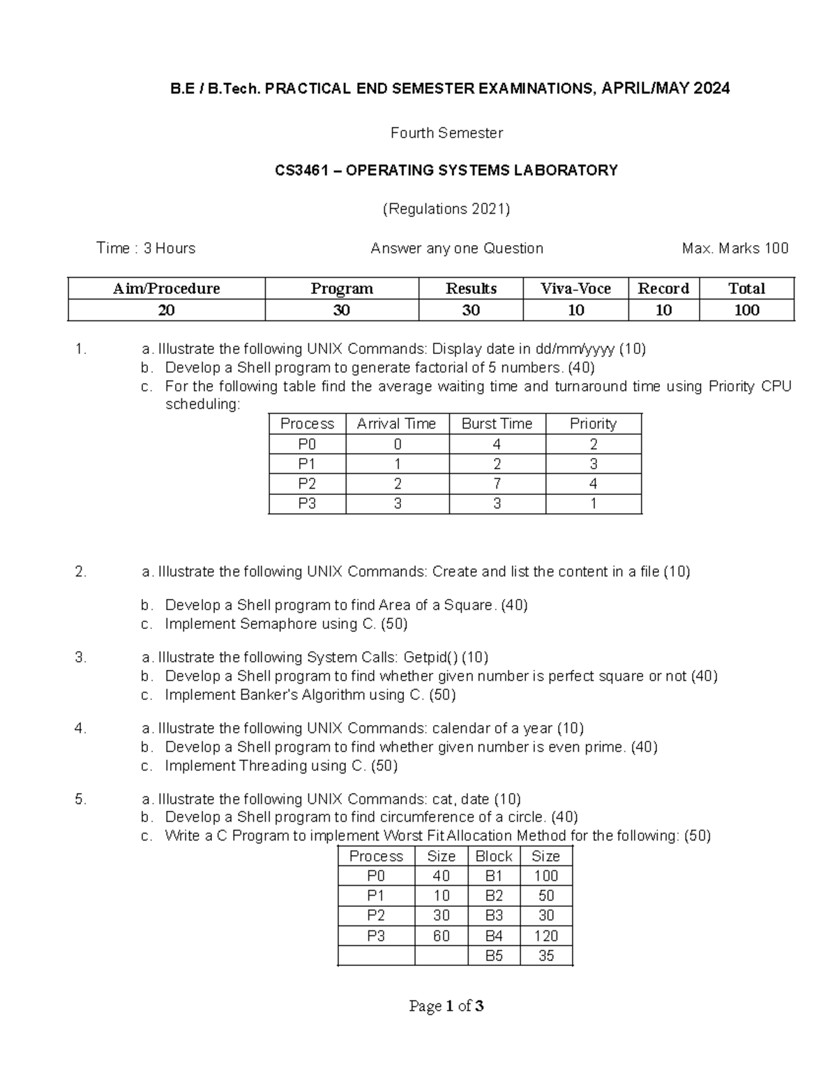CS3461 Lab Set 4 - Practical Questions for Operating Systems - Studocu