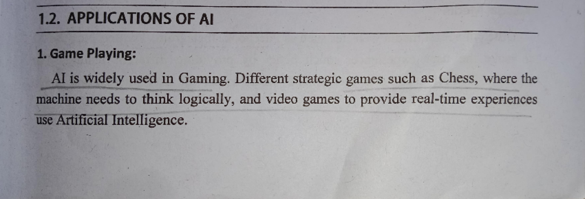 11 A - Assignment - 1. APPLICATIONS OF AI 1. Game Playing: AI is widely ...