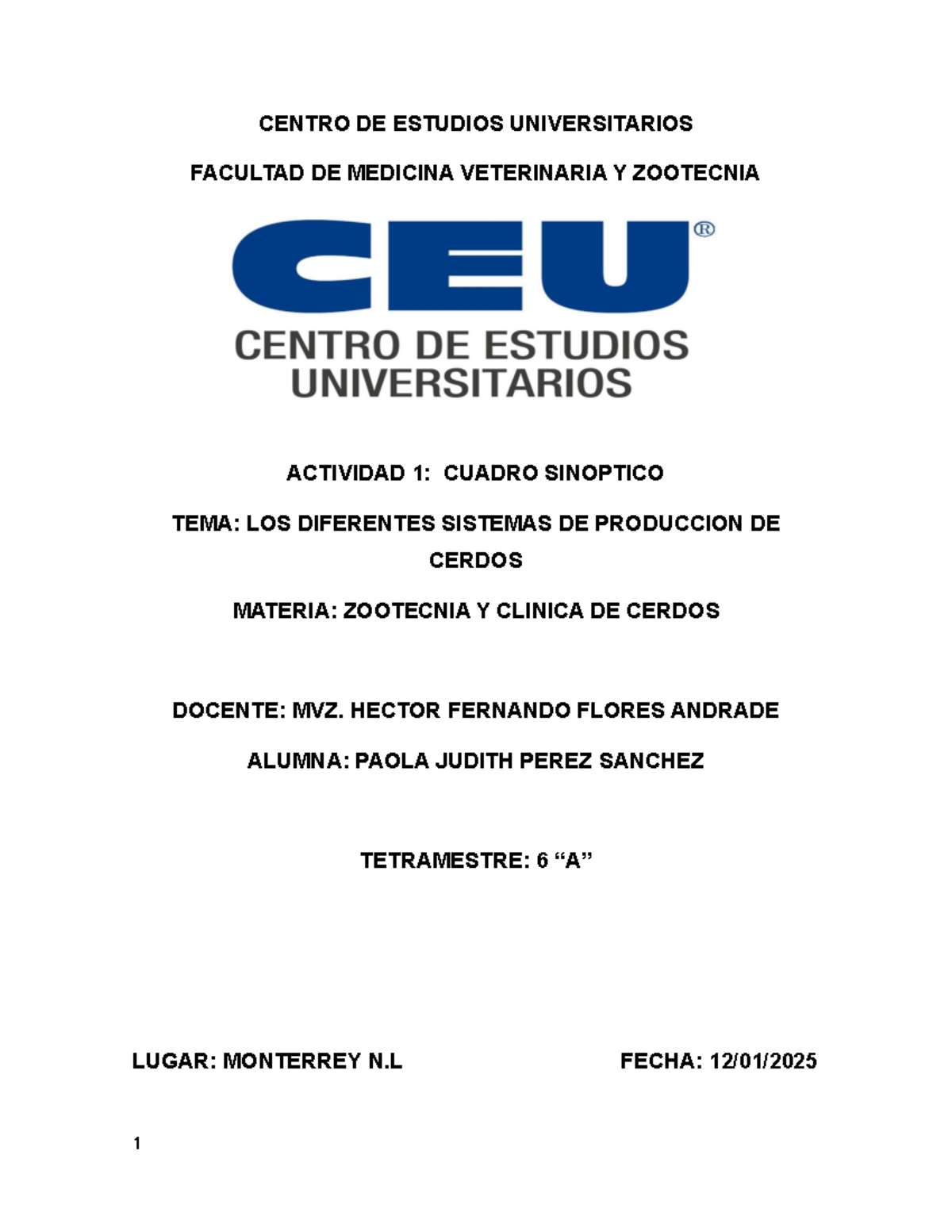 Actividad 1: Cuadro Sinóptico sobre Sistemas de Producción de Cerdos ...