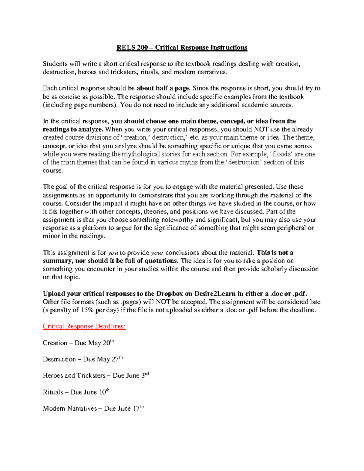 RELS 200 - Critical Response Guidelines for Textbook Readings - Studocu