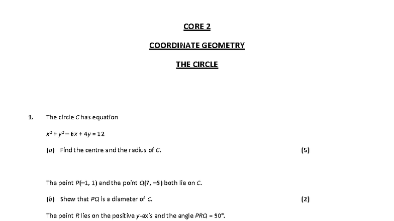 CORE 2 COORDINATE GEOMETRY: CIRCLE EQUATIONS & PROPERTIES - Studocu