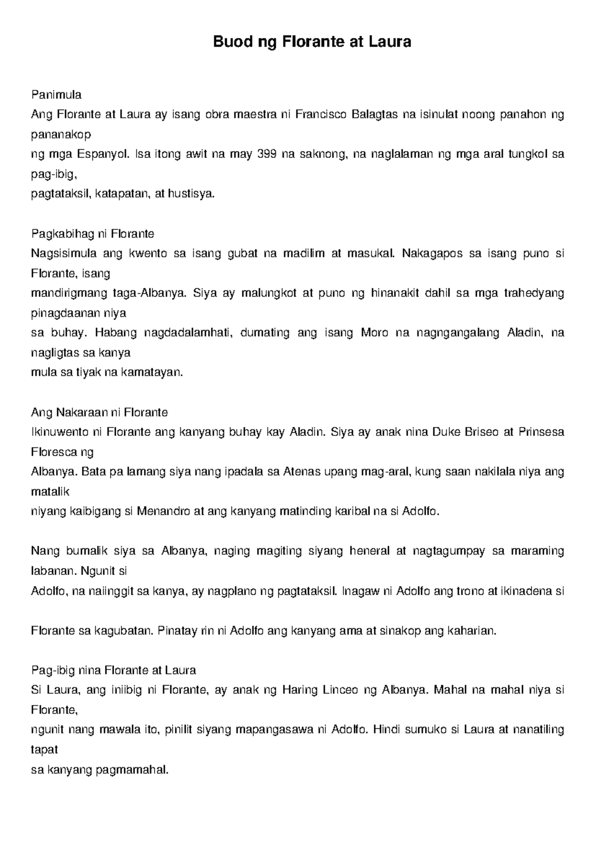 Buod ng Florante at Laura - Buod ng Florante at Laura Panimula Ang ...