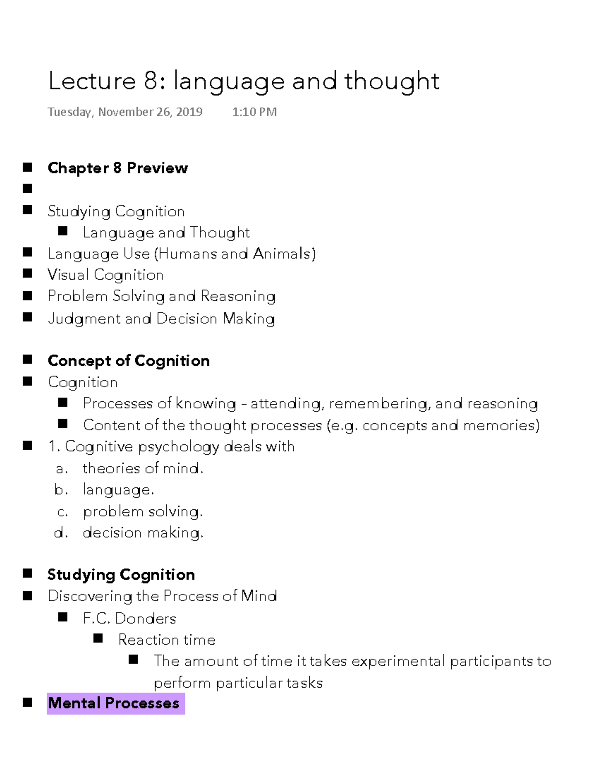 Lecture 8: Language, Cognition & Problem Solving Insights - Studocu