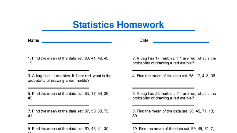 Statistics Homework 5: Mean & Probability Problems - Studocu