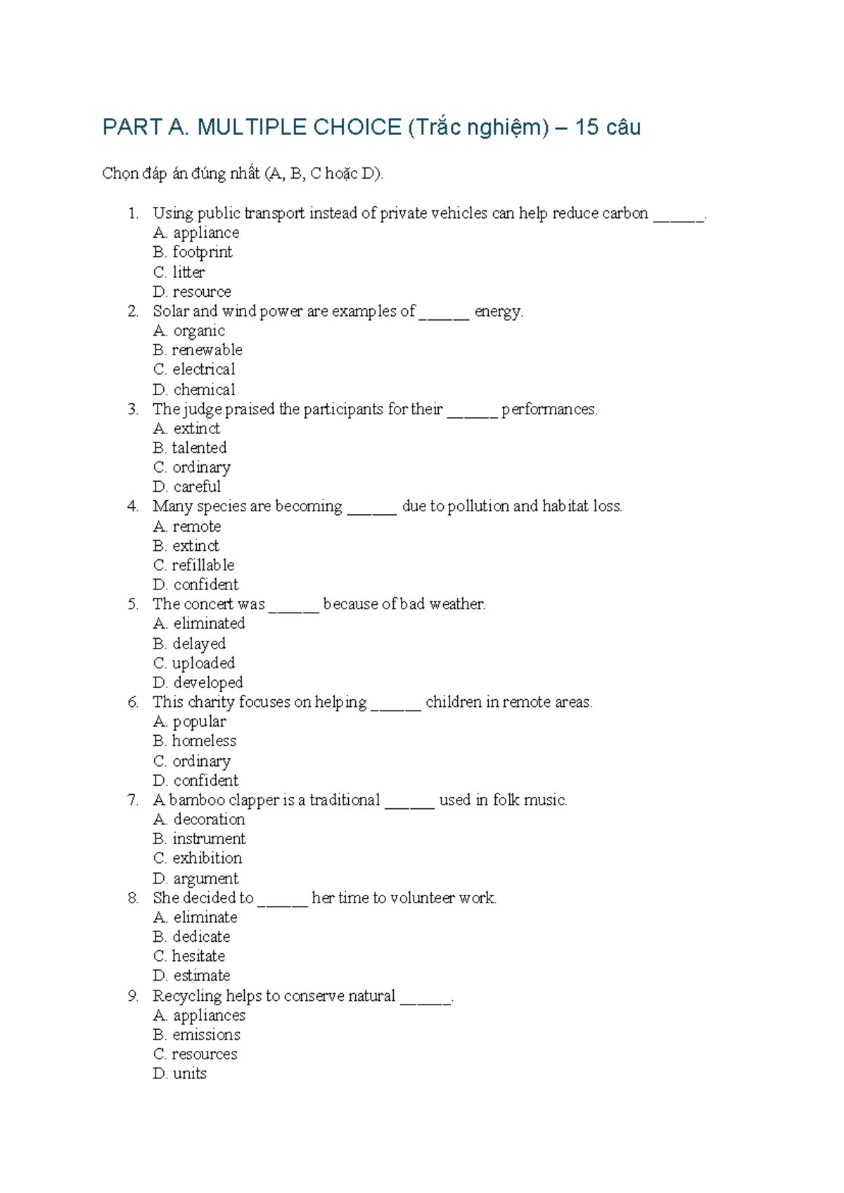 Final Test 2 (251225, 202618): Multiple Choice & Word Form Questions ...