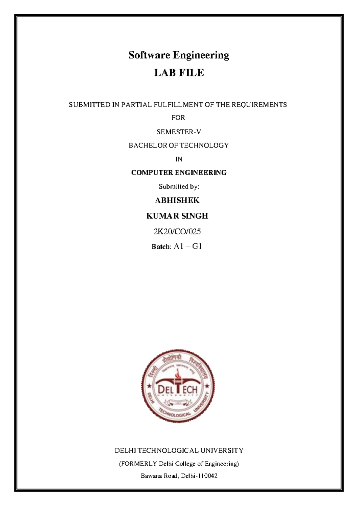 lab file of software engineering - Software Engineering LAB FILE SUBMITTED IN PARTIAL ...