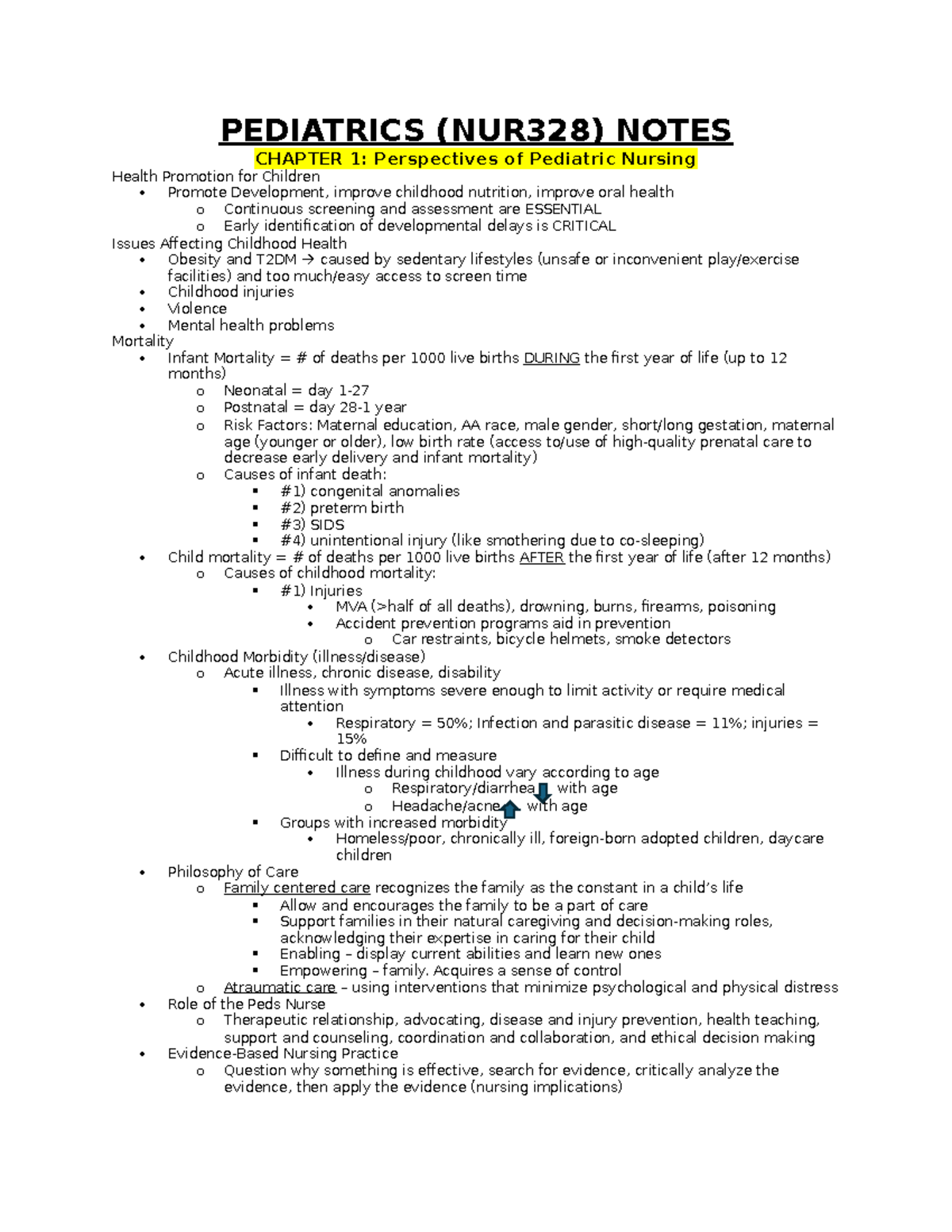 Pediatrics Notes Exam 1 - PEDIATRICS (NUR328) NOTES CHAPTER 1 ...