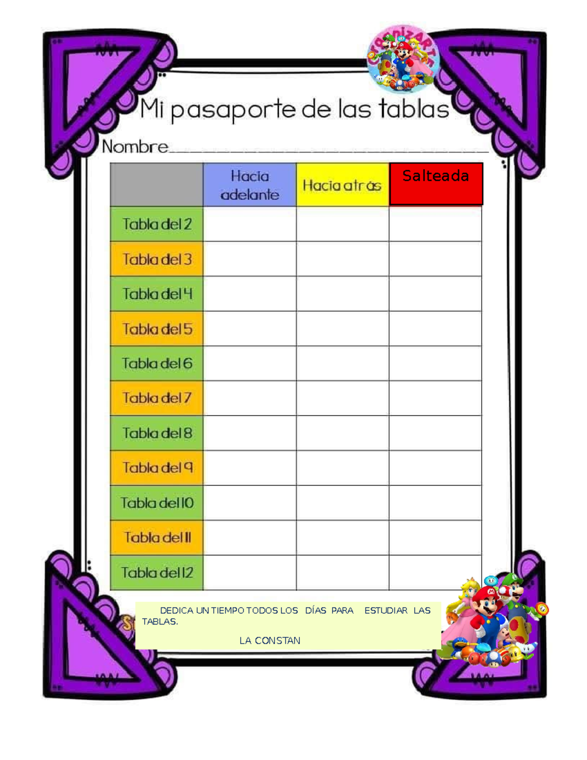 Pasaporte tablas de multiplicar - Español - DEDICA UN TIEMPO TODOS LOS ...