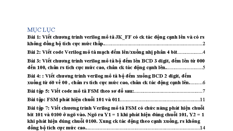 Bài Tập Verilog: Mô Tả JK_FF, Bộ Đếm, và FSM (HDL) - Studocu