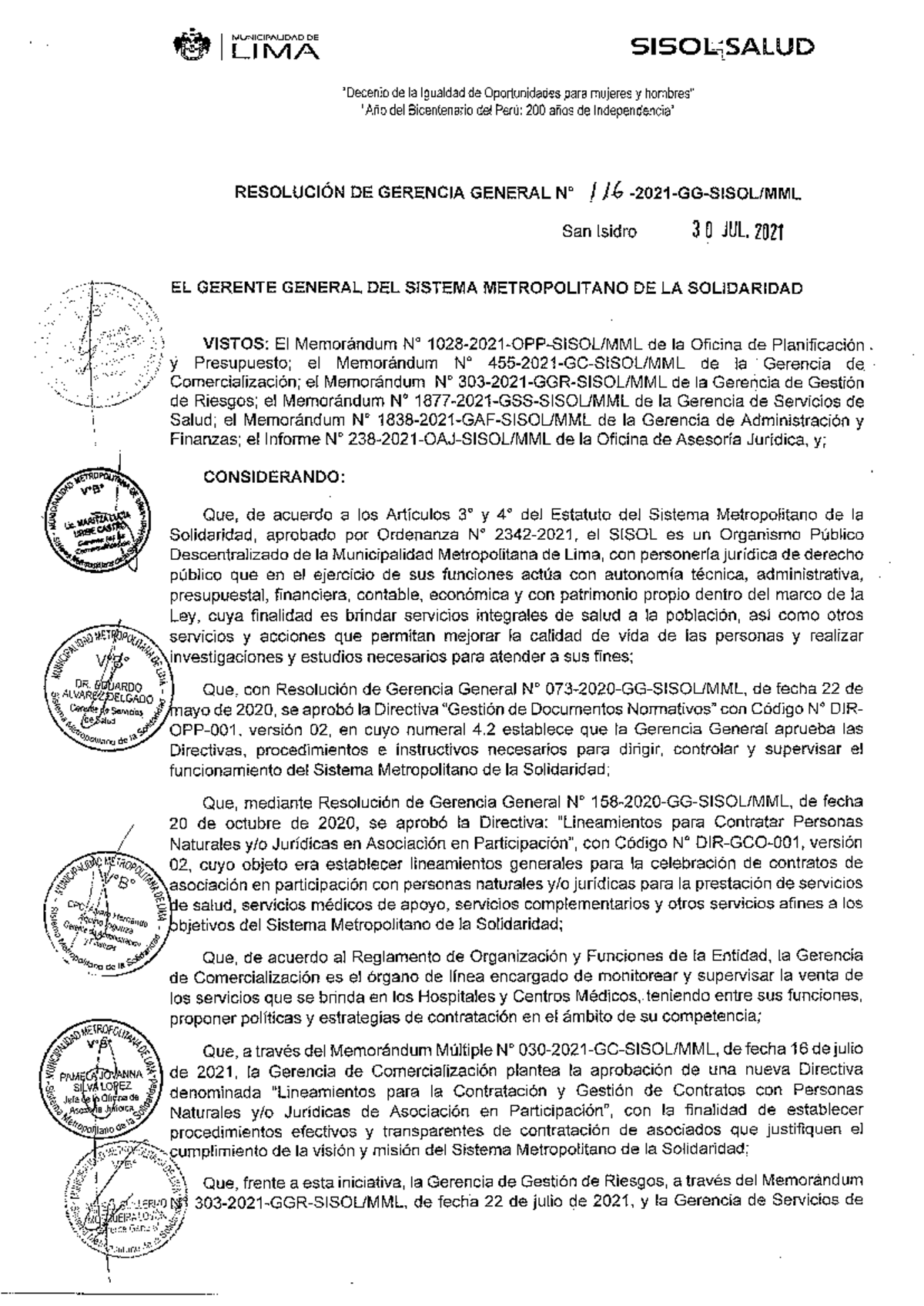 Resolución GG-116-2021: Directiva para Contratación en SISOL - Studocu