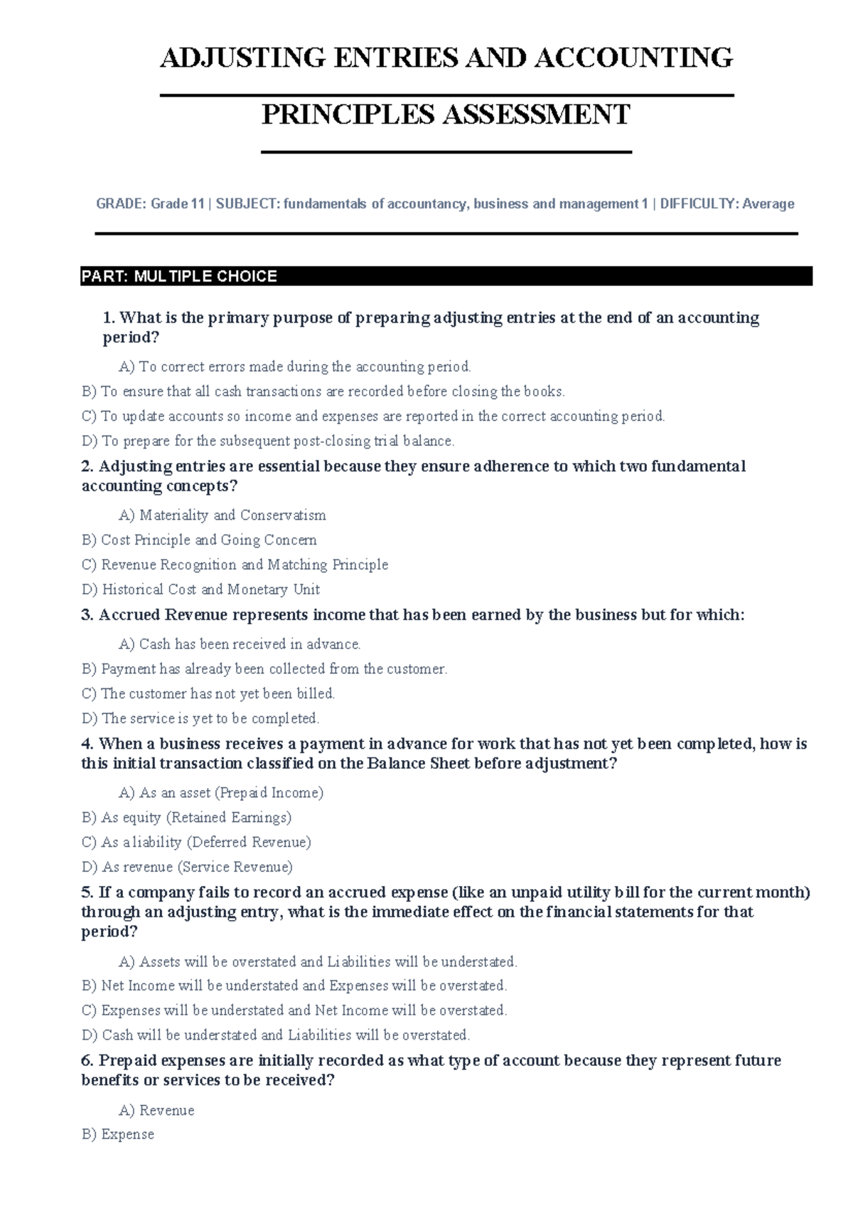 Adjusting Entries and Accounting Principles Assessment G11 - Studocu