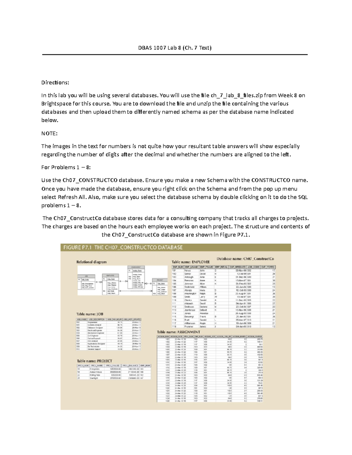 DBAS 1007 Lab 8: Advanced SQL Exercises for Ch. 7 Analysis - Studocu