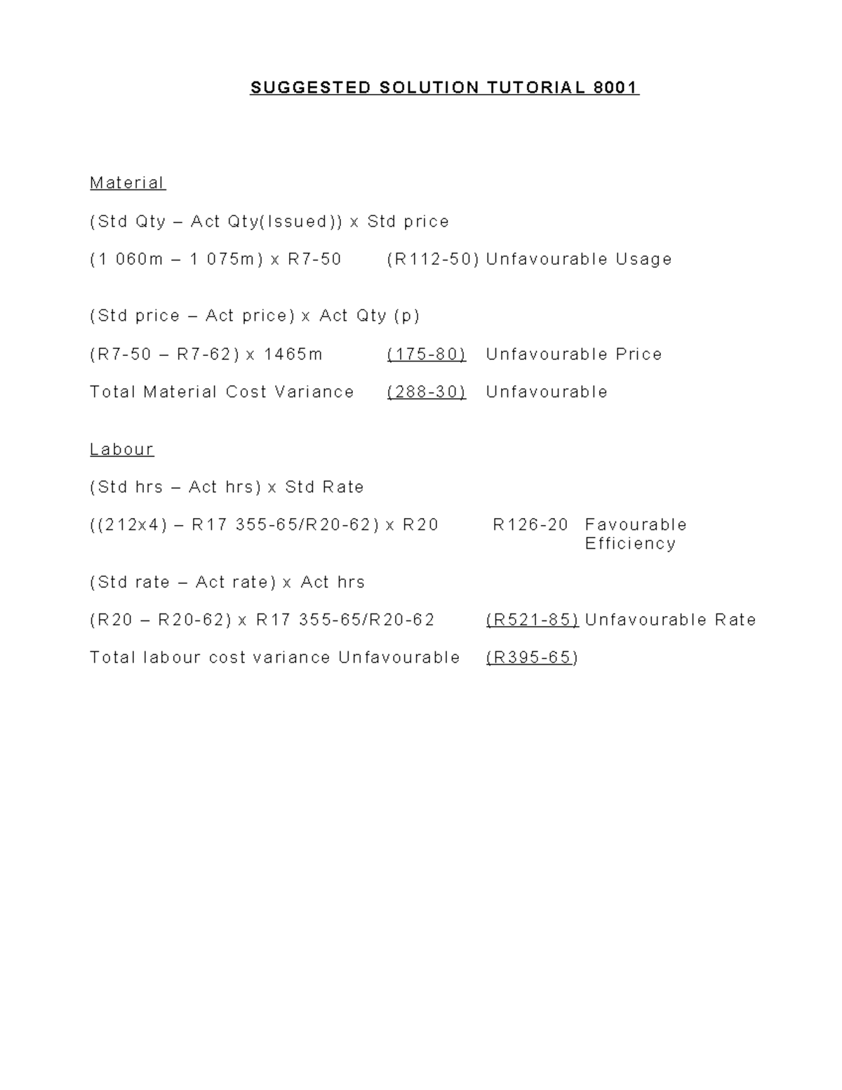 Standard Costing Solutions- Q1- Q20 - M a t e r i a l ( S t d Q t y – A ...