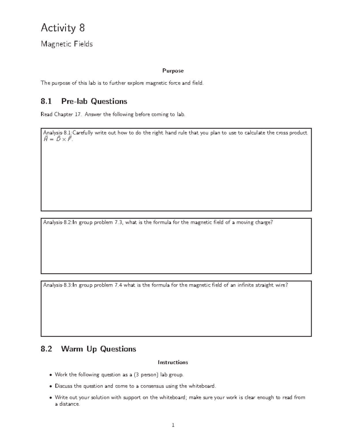 Lab 8 For Phys 112 Activity 8 Magnetic Fields Purpose The Purpose Of This Lab Is To Further