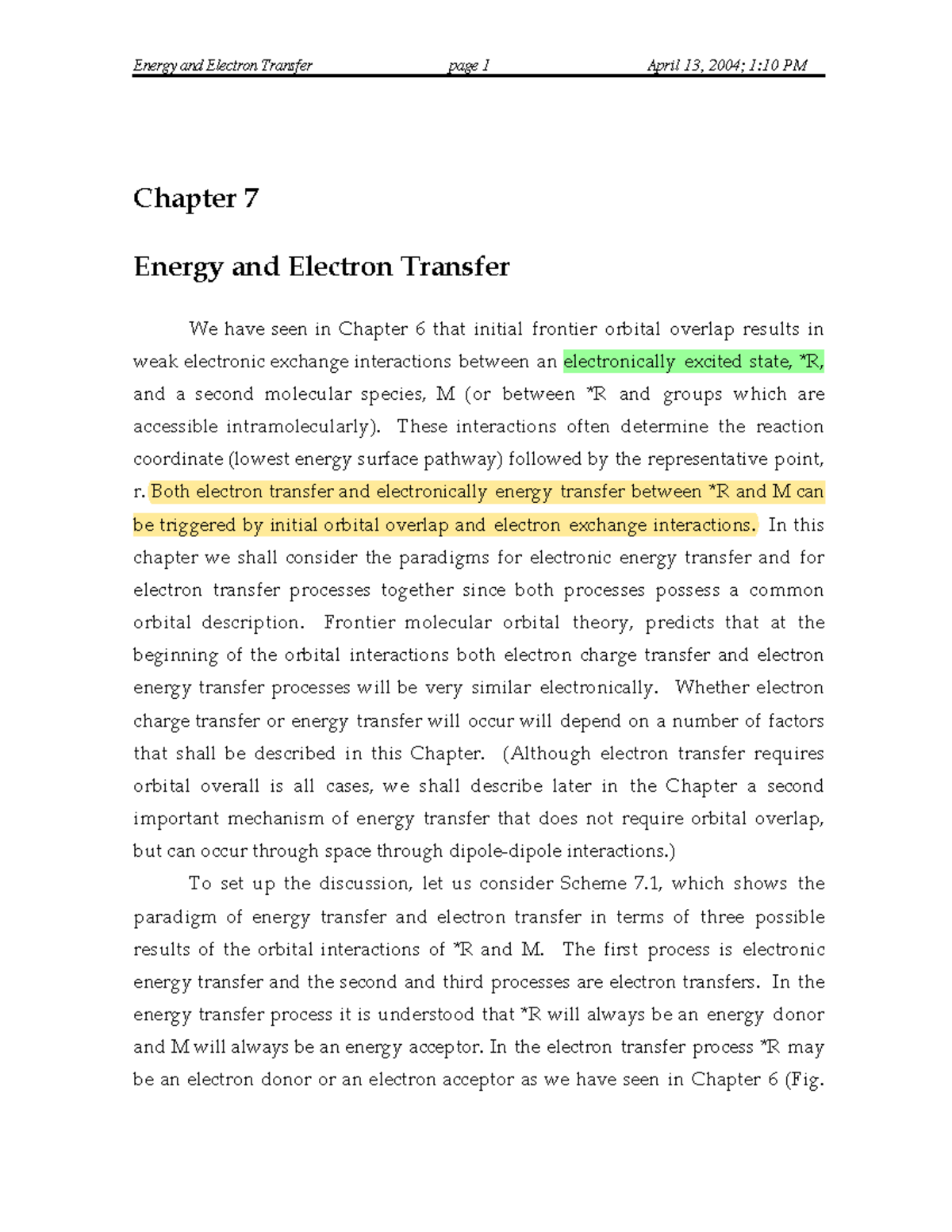 Chapter 7 - Energy and Electron Transfer Mechanisms in Chemistry - Studocu
