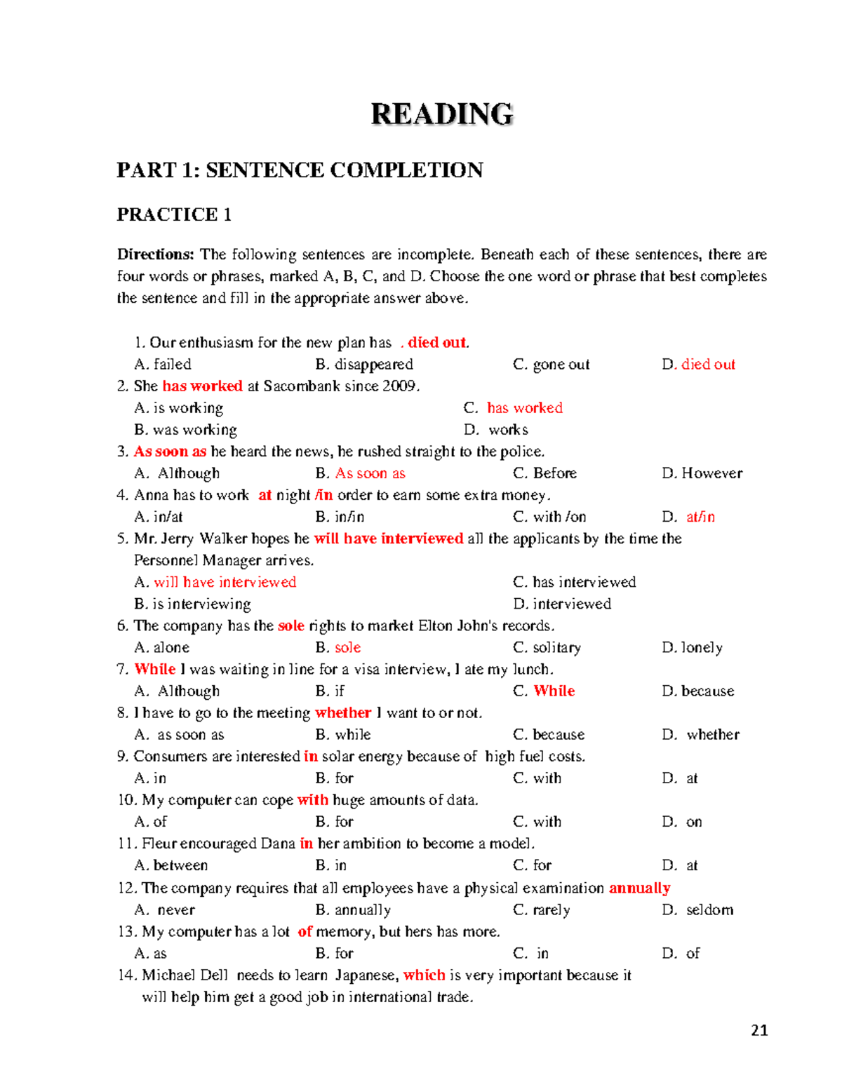 03.Sentence Completion Practice Exercises for English Learners - Studocu