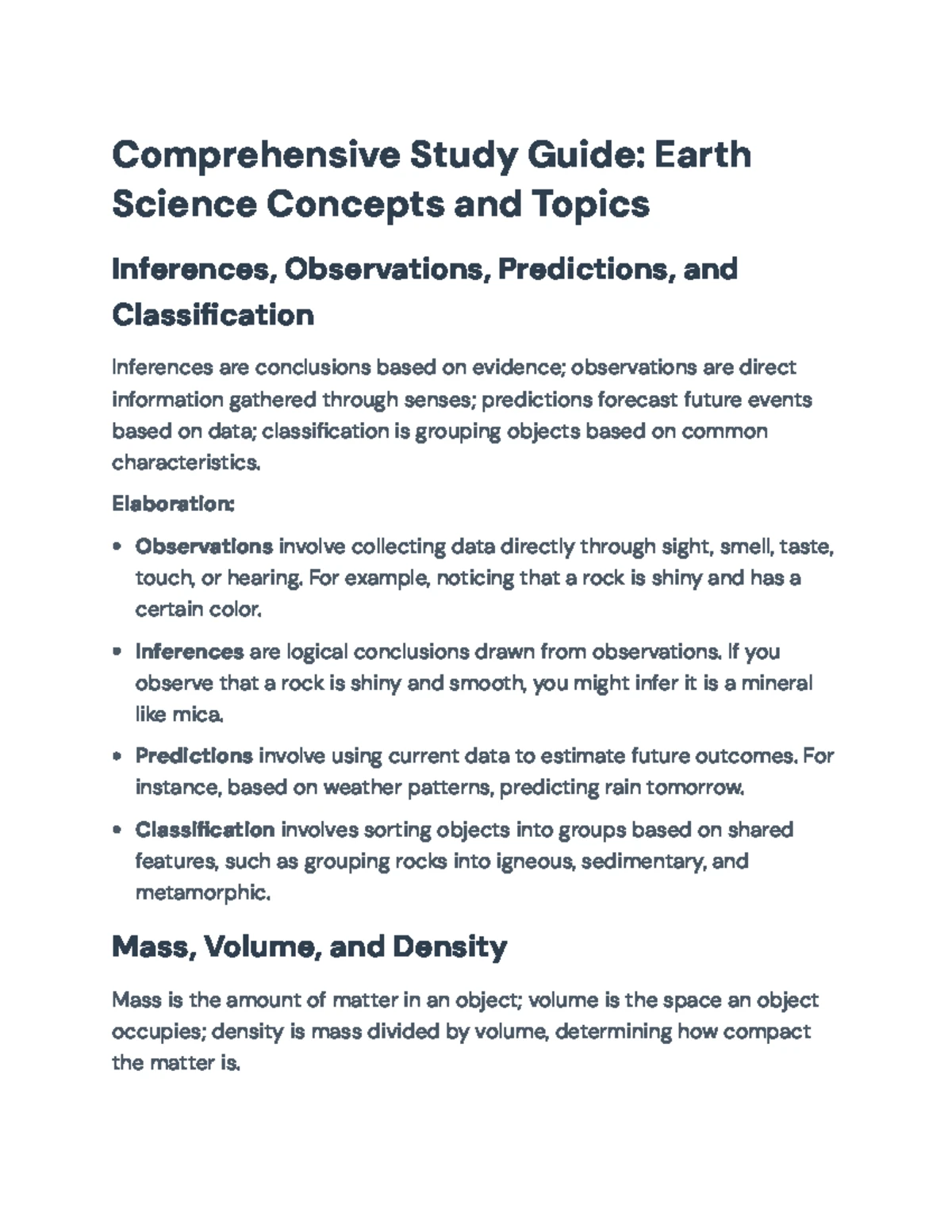 Earth Science Final Exam Study Guide (Course Code: ES) - Studocu