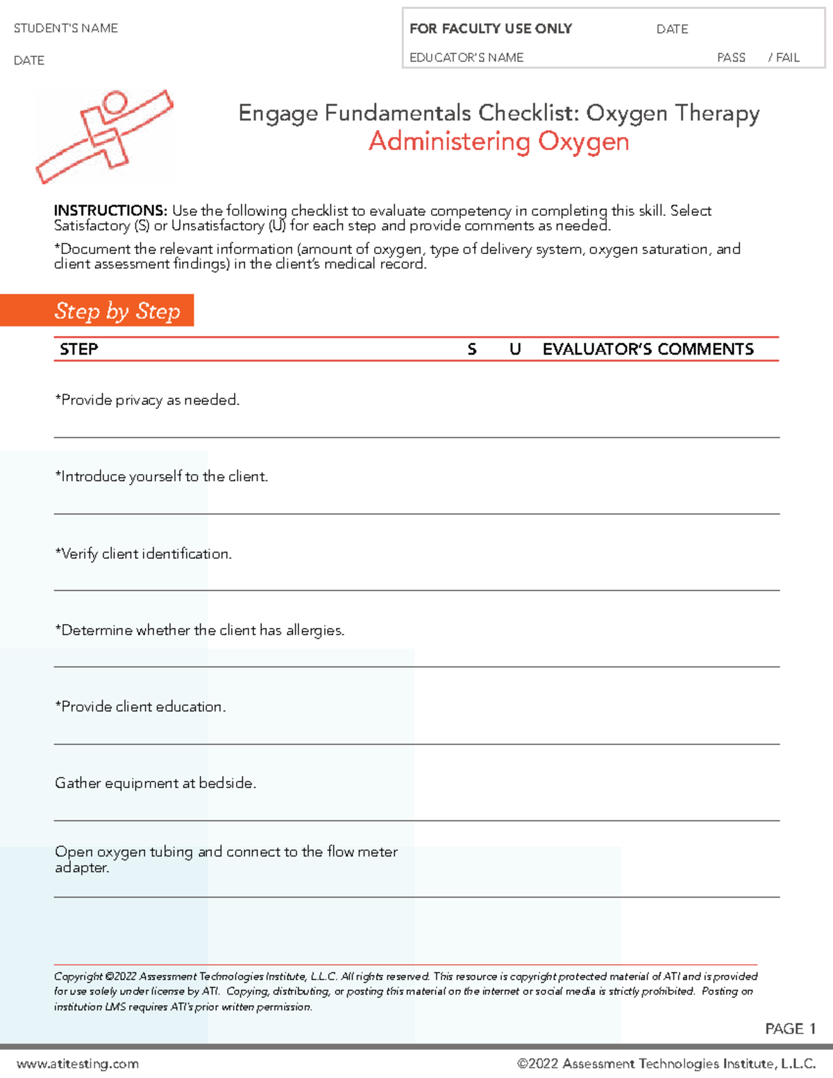 Skills Checklist Oxygen Administer - atitesting ©2022 Assessment ...