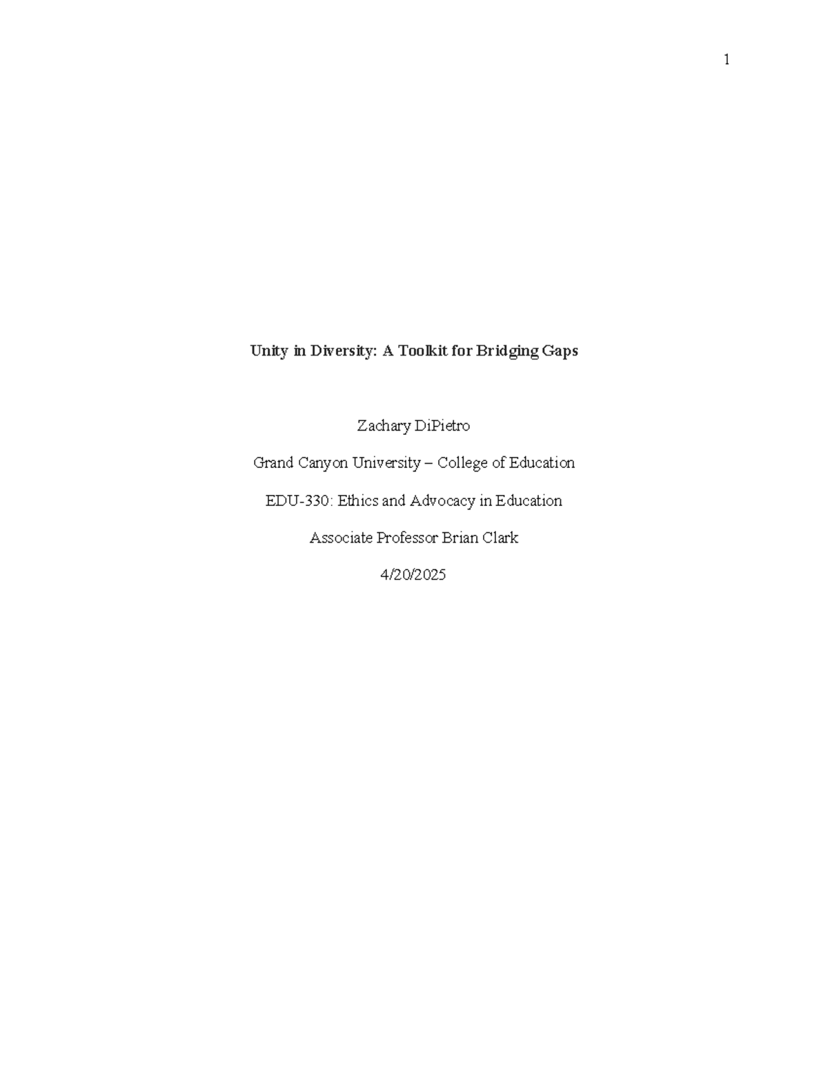 EDU-330: Unity in Diversity Toolkit for Ethical Education - Studocu