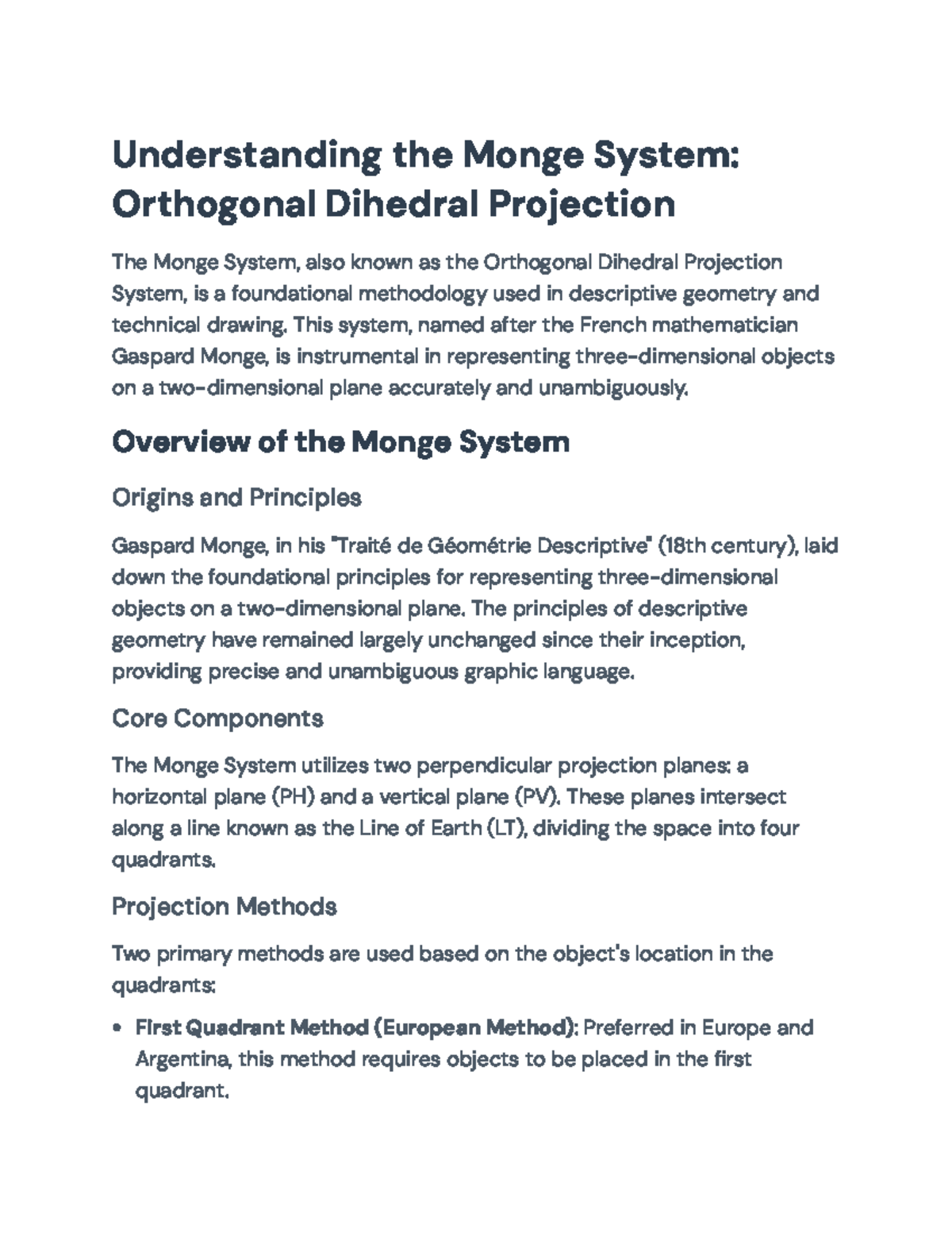 Monge System in Descriptive Geometry: Orthogonal Dihedral Projection ...