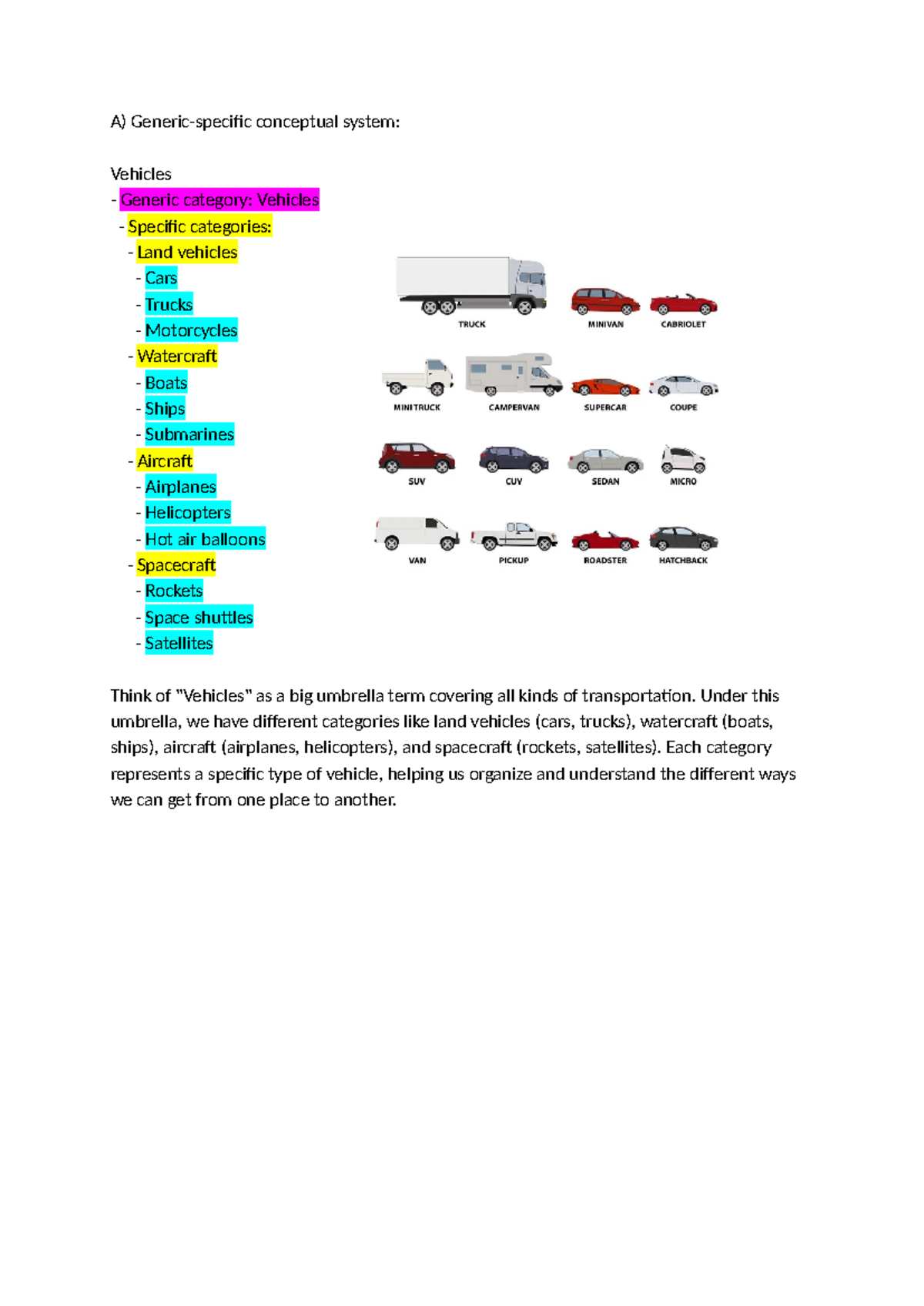 Conceptual Systems: Understanding Vehicle Categories and Types - Studocu
