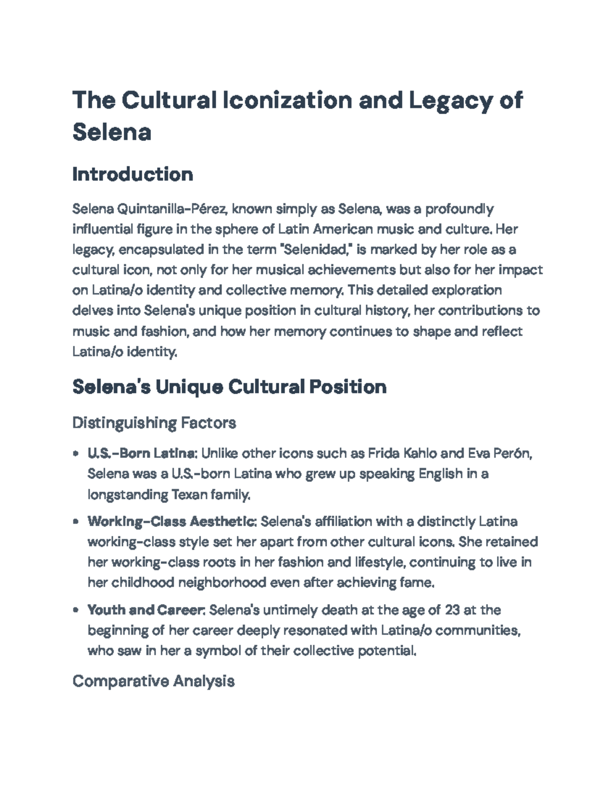 Cultural Iconization and Legacy of Selena Quintanilla (ENG 301 Essay ...