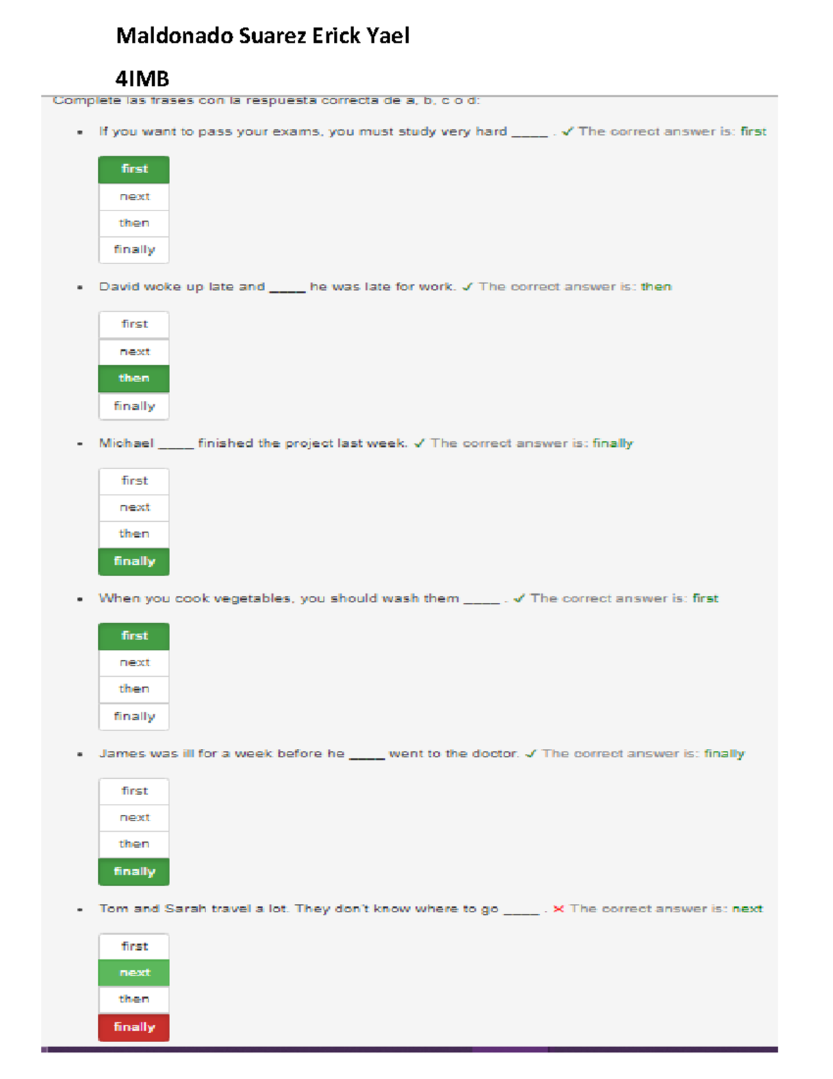 4IMB Sequence Adverbs Practice Exercises and Answers - Studocu
