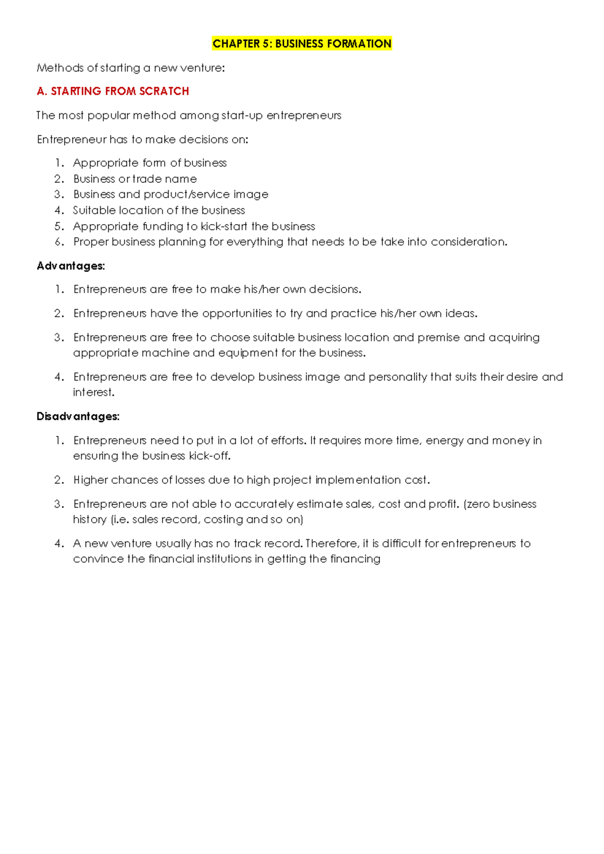 Chapter 5: Business Formation Strategies in Entrepreneurship - Studocu
