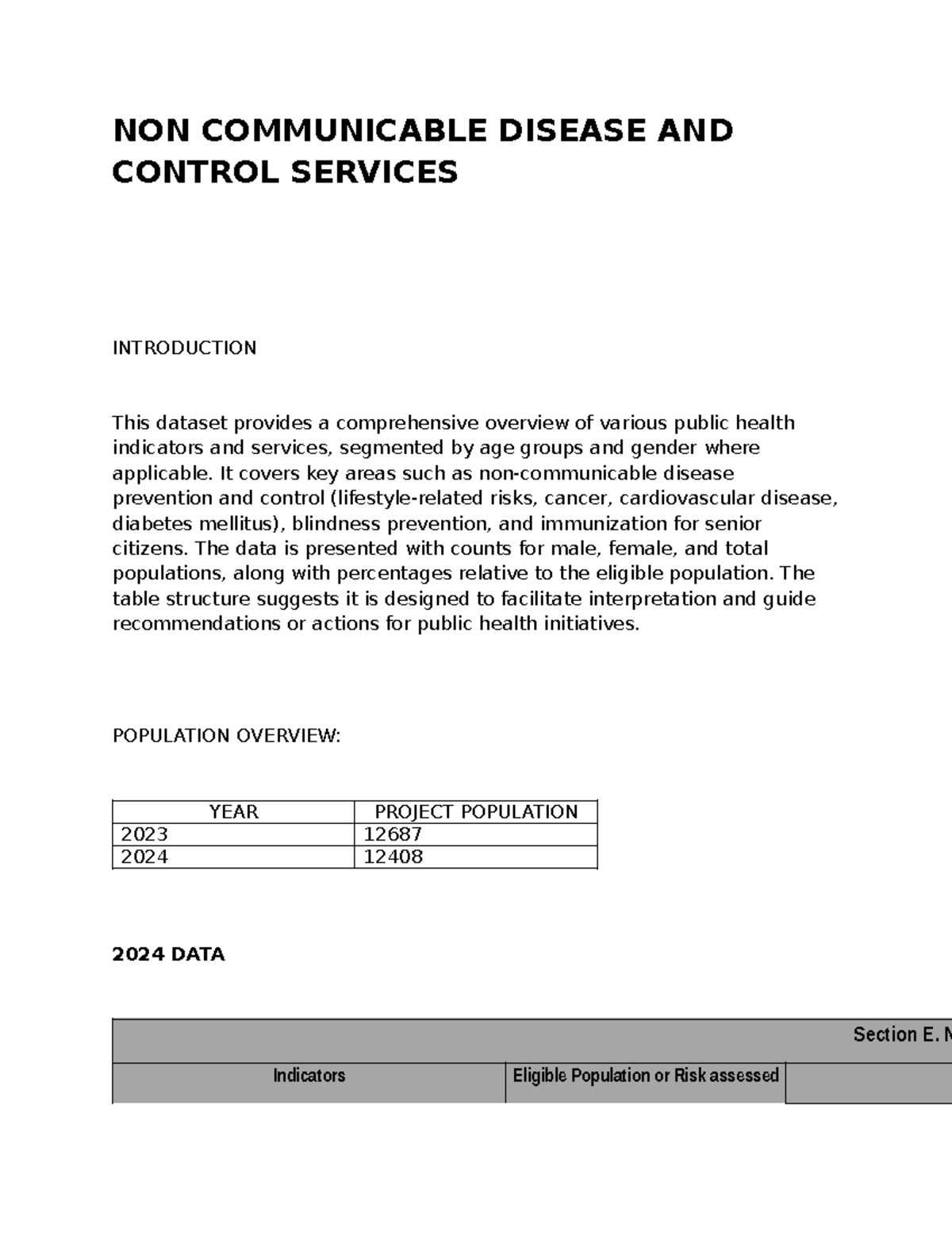 NCD - Public Health Indicators & Control Services Overview (2023-2024 ...