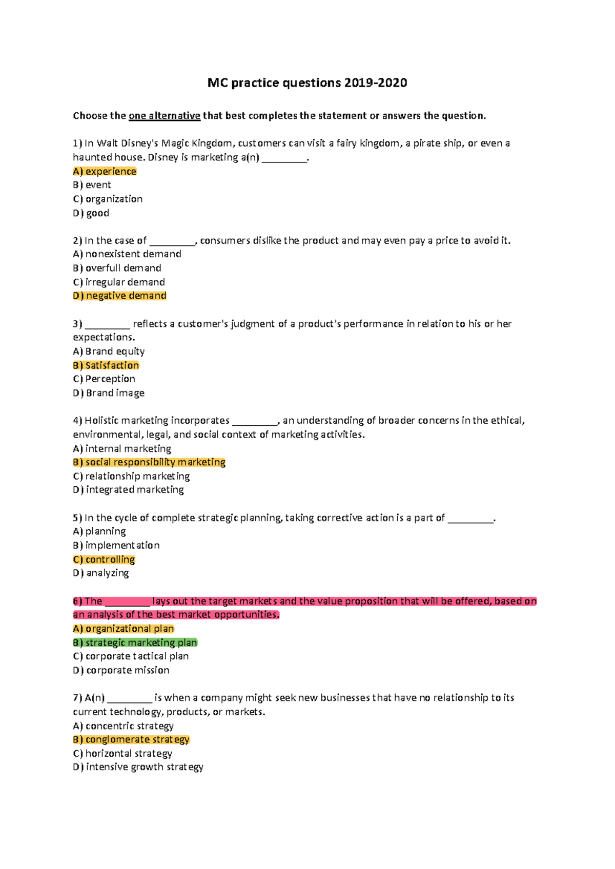 Final Exam MC Practice Questions - 2019 - Studeersnel