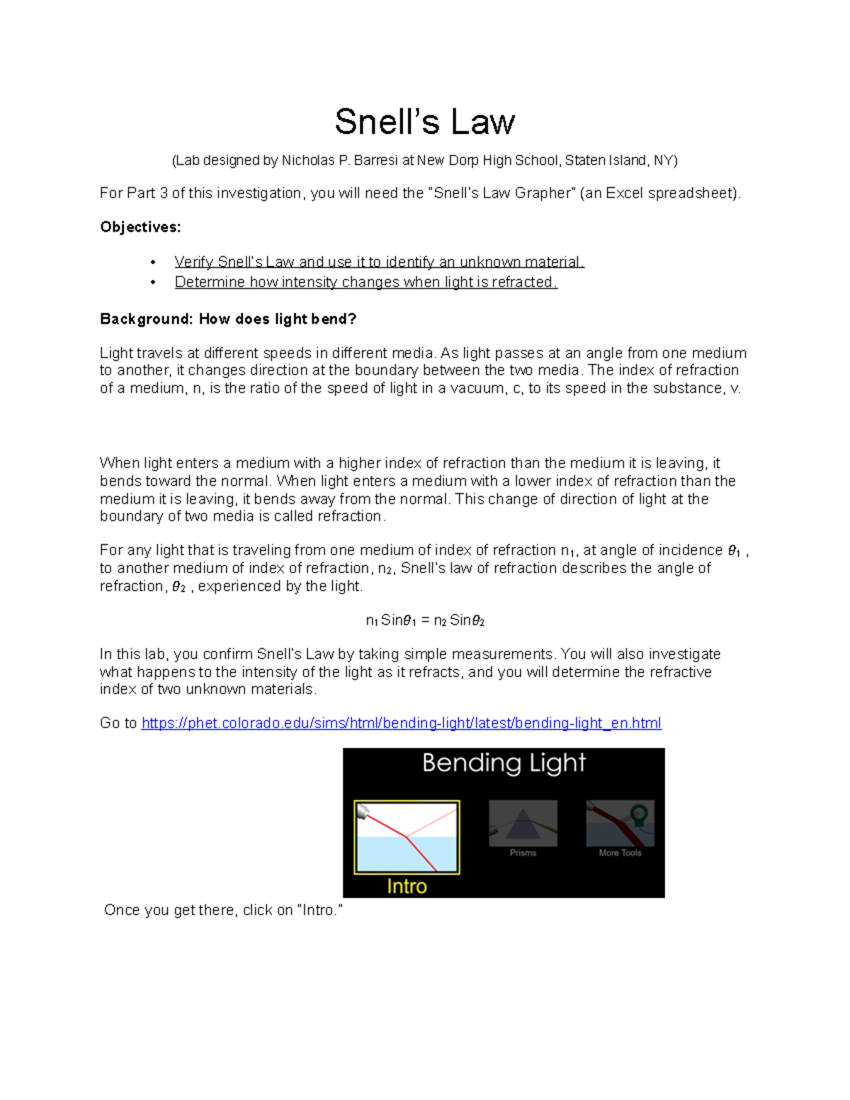 Snell's Law Lab Report - Confirming Refraction & Intensity Changes ...