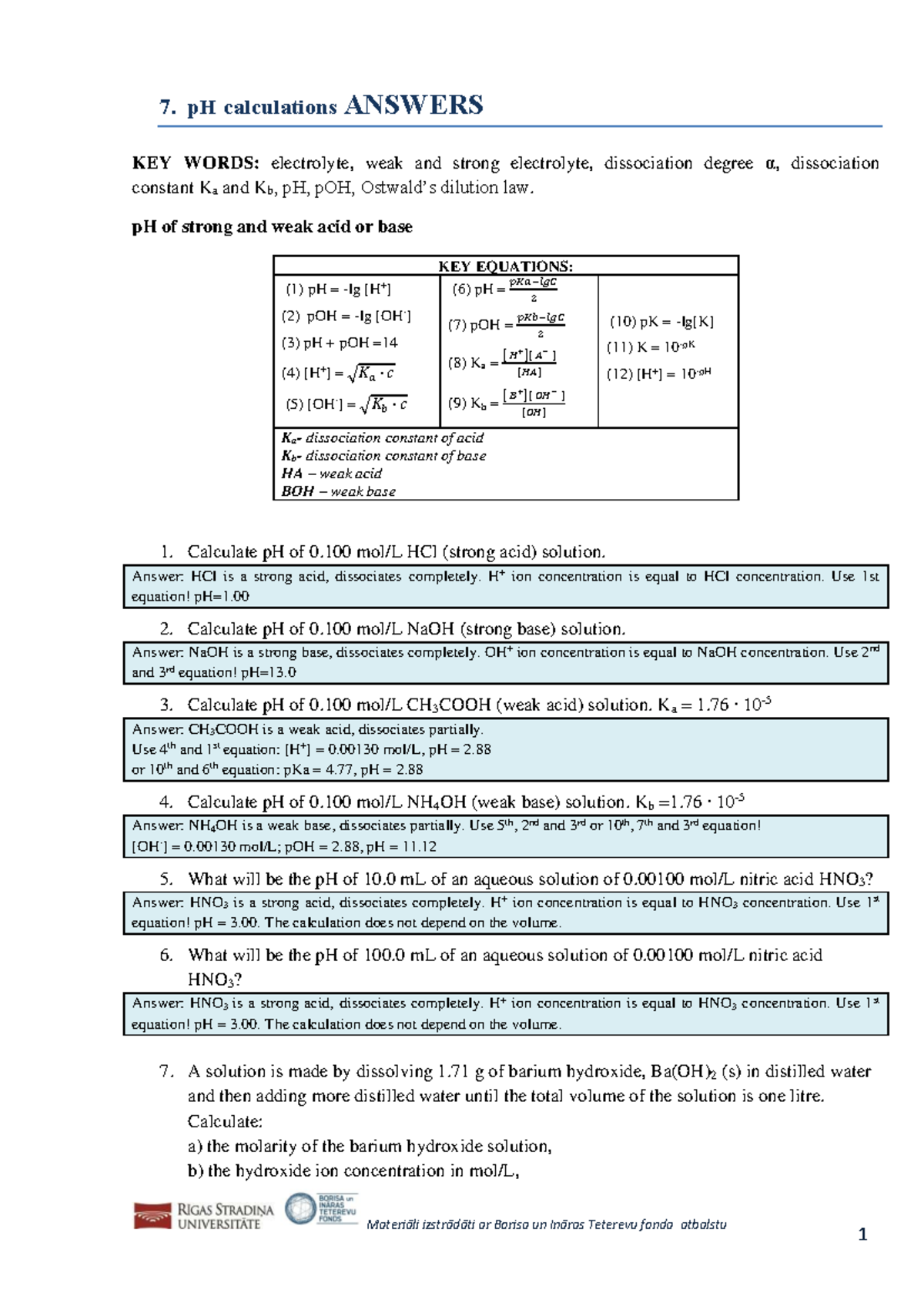 7 LW pH Calculations ANSWERS - 2019 Exam Key Solutions - Studocu