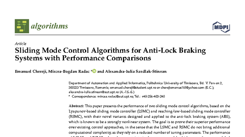 Sliding Mode Control Algorithms for ABS: LSMC and RSMC Performance ...