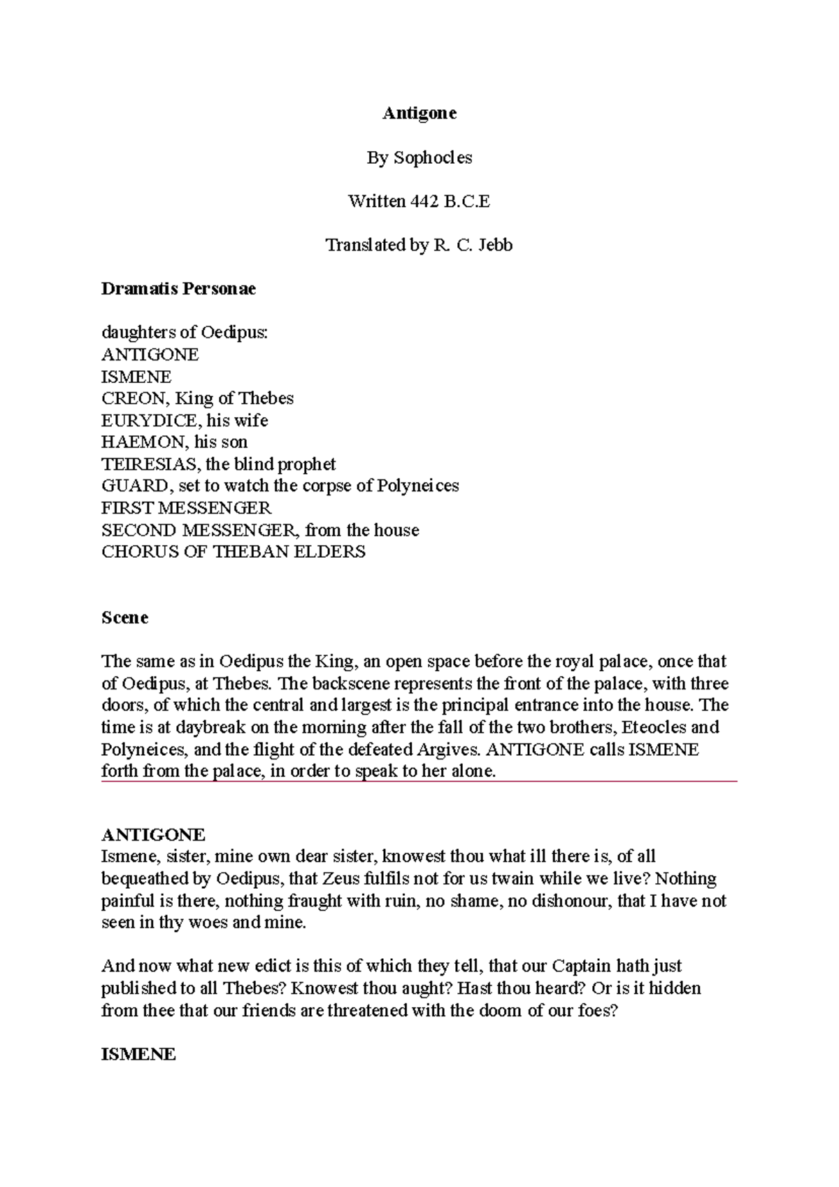 Antigone: Full Play Text for Module 1 Study Guide - Studeersnel