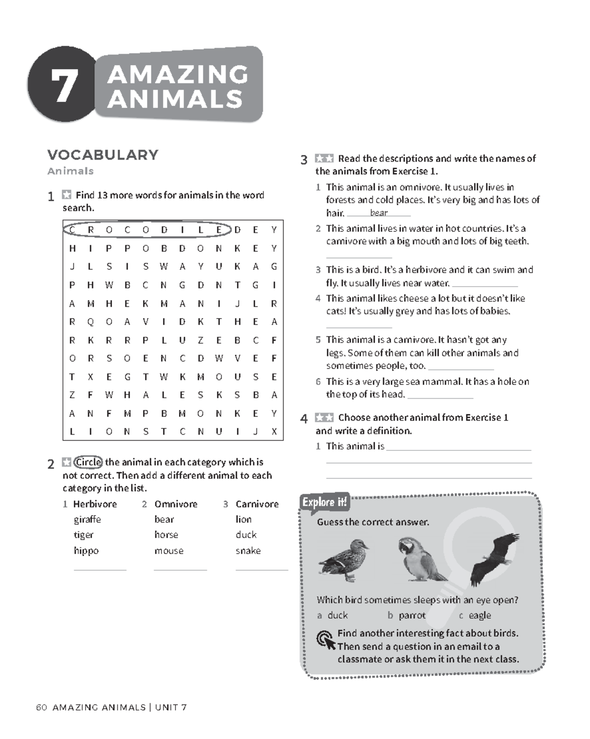 Unit 7: Amazing Animals - Collaborate 1 Workbook Activities - Studocu