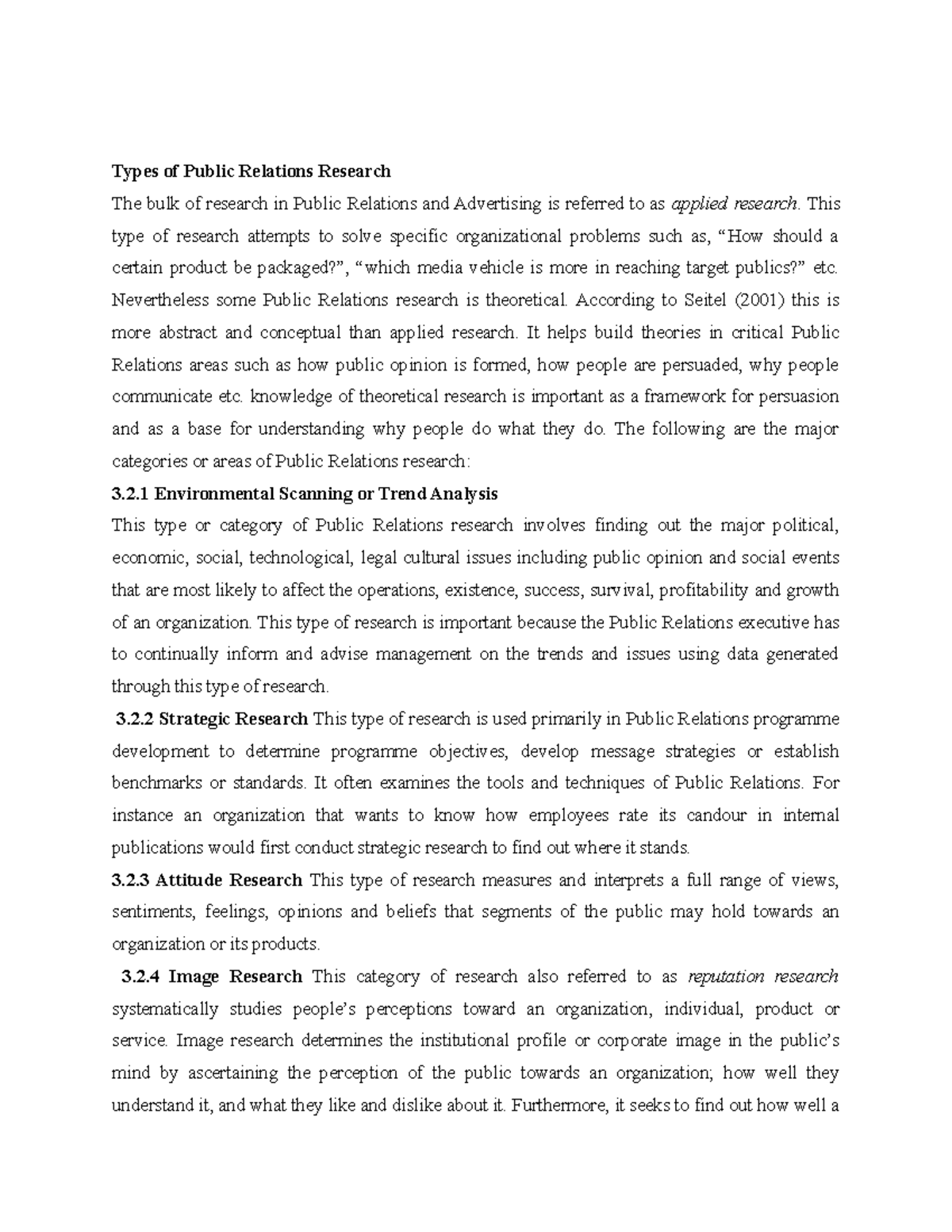 Types of Public Relations Research - MEDIA - Studocu