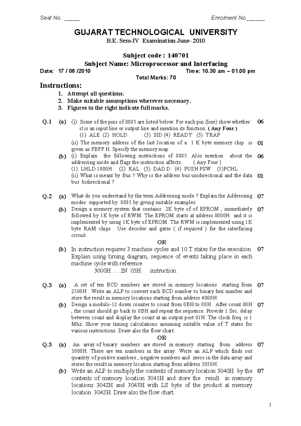 140701-MPI - June 2010 Microprocessor Question Paper Analysis - Studocu