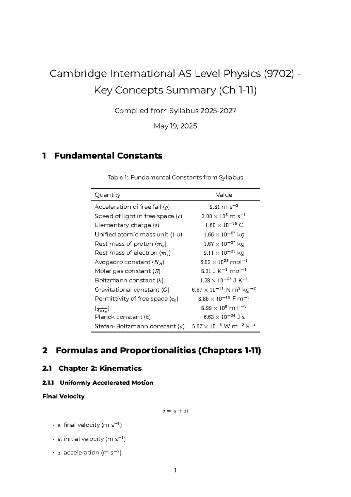 Cambridge International AS Level Physics (9702) Key Concepts Summary ...