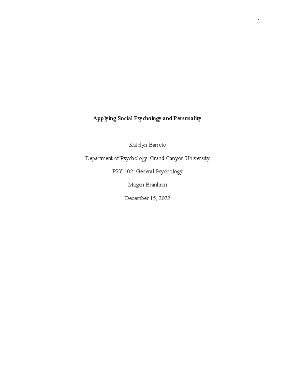 Applying Social Psychology and Personality Final Draft - Applying ...
